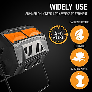 Hourleey Compost Bin Outdoor, 43 Gallon Dual Chamber Tumbling Composting Bin with Sliding Doors, Tumbler Rotating Batch Composter Bin for Garden Kitchen Yard