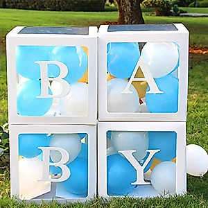 POSHBEBE Baby Shower Decorations for Girl and Boy - 6 Clear Boxes with OH and BABY Stickers - Gender Reveal Transparent Box for Balloons, Birthday, Bridal Shower And Wedding Decorations