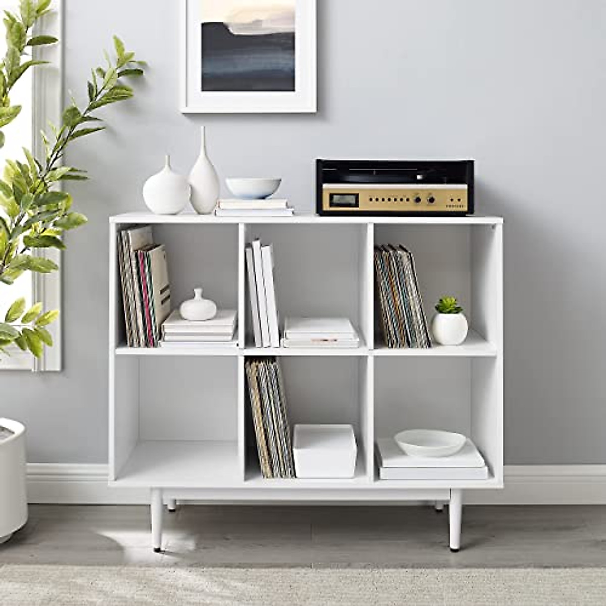 Crosley Furniture Liam Mid-Century 6-Cube Bookcase, White