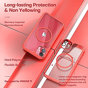 TAURI [5 in 1 Defender Designed for iPhone 11 Case, Anti-Yellowing with 2 Pack Tempered Glass Screen Protector + 2 Pack Camera Lens Protector Slim Cover for iPhone 11 6.1 inch-Red