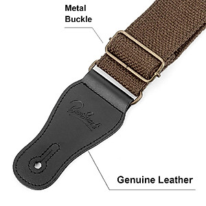 BestSounds Guitar Strap 100% Soft Cotton Genuine Leather Ends Strap for Acoustic Guitar, Electric Guitar, Bass & Mandolins (Coffee)