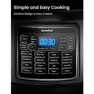COMFEE’ 16 in 1 Electric Pressure Cooker Instant Multi Cooker Olla de Presion Non-Stick Pot Yogurt Maker Rice Cooker Slow Cooker Sauté Steamer 8 Quarts Stainless Steel