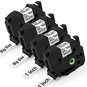 Oozmas 1 Inch Label Maker Tape Replacement for P Touch TZe TZ Tape 24mm 0.94 Inch Laminated Refills TZe-251 Black on White Compatible with Brother PT-D600 PT-D610BT PT-D600VP PT-2730 Tape, 4 Pack
