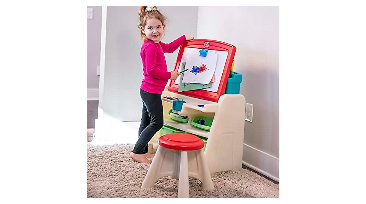 Step2 Flip & Doodle Kids Art Desk with Stool - Creative Play Station
