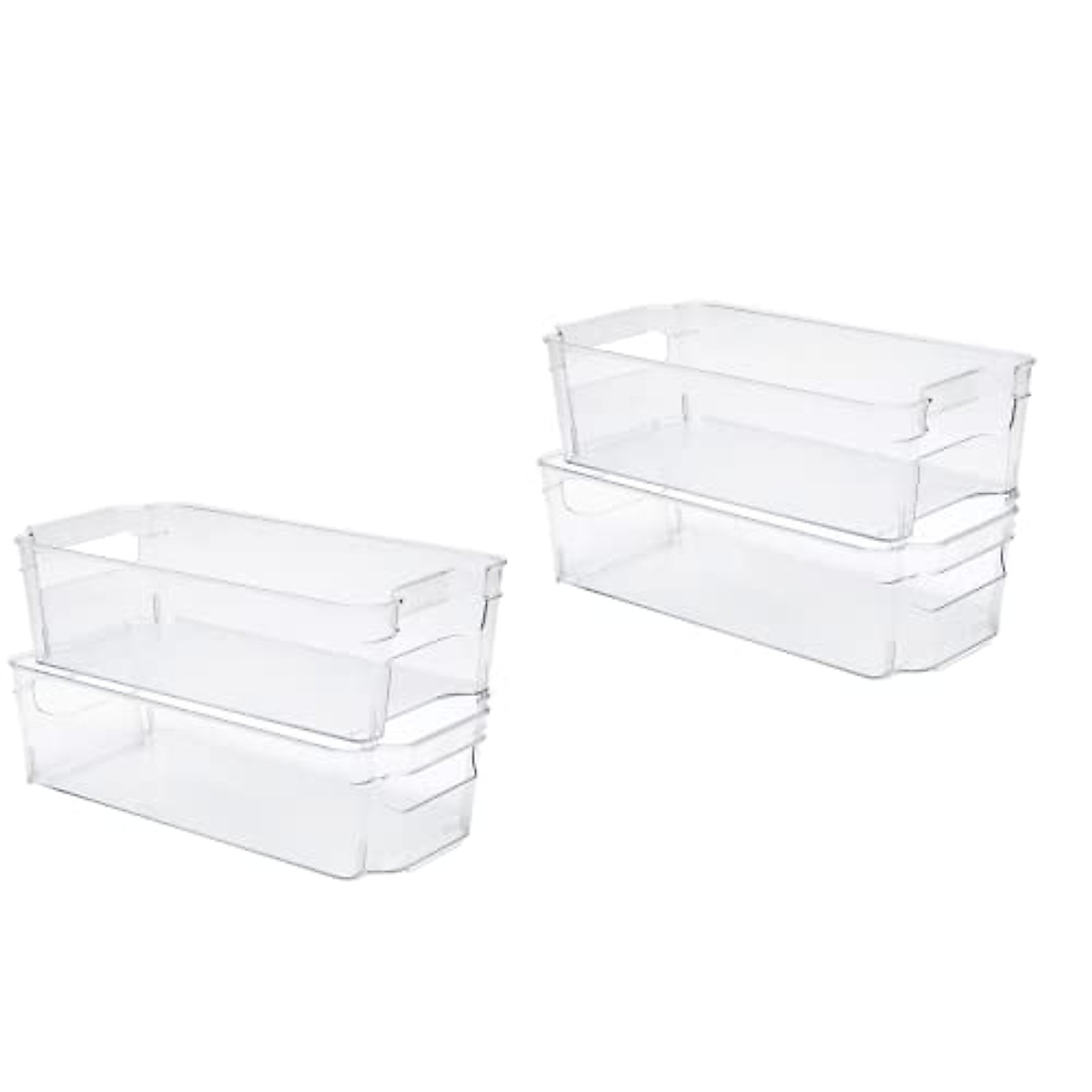 Jinamart Plastic Pull out Storage Bins 4 Pack, Multi-Use Organizer Bins with Built-in Handles, BPA-Free for Pantry, Home and Fridge Organization (14.5"L x 8.5"W x 4"H )