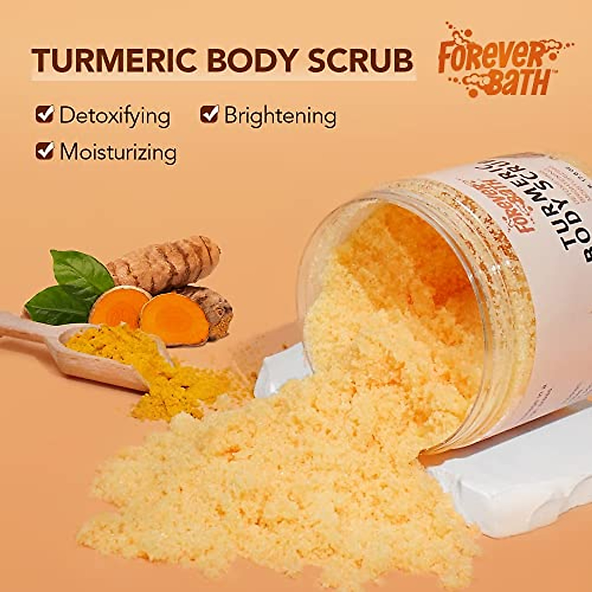 Forever Bath Turmeric Body Scrub W/Dead Sea Salt, Shea Butter, & Vitamin E, 100% Natural Moisturizing & Exfoliating Hand, Face, Foot Scrub for Men & Women - Deep Cleansing, Nourishes Skin, 17.6 Oz