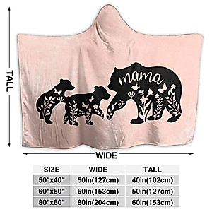 Mama Bear Wearable Blanket Super Soft Cozy Plush Hoodie Blanket Flannel Hooded Throw Blanket Wrap Cloak for Nap Travel,60"x80" for Adults
