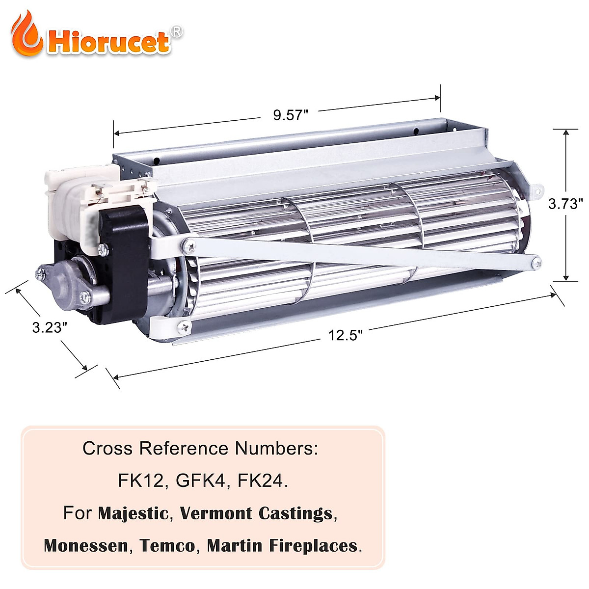Hiorucet FK12 Fireplace Blower Fan Kit for Majestic, Vermont Castings, Monessen, Temco, Rotom HB-RB12, GFK4, FK12, FK24 Replacement Fireplace Blower Fan. Ball Bearing, Quiet, High Air Flow.