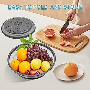 2 in 1, Upgrade Microwave Food Cover & Mat- Mat as Bowl Holder, Cover for Plates Splatter Guard, 10 Inch Silicone Multi-Purpose Mat & Collapsible Lid for Microwave Clean, BPA Free, Easy Grip, Grey