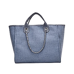 XACKWUERO Women Fashion Classic Canvas Bag Shoulder Handbag Tote Shopper Bag with Chain Shoulder Strap (A Blue)