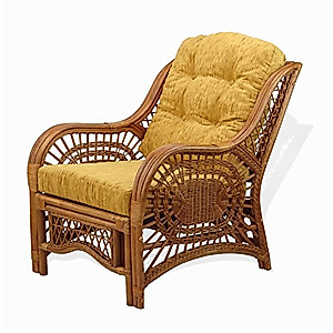 SK New Interiors Malibu Lounge Living Accent Armchair Natural Rattan Wicker Handmade Design with Light Brown Cushion, Colonial