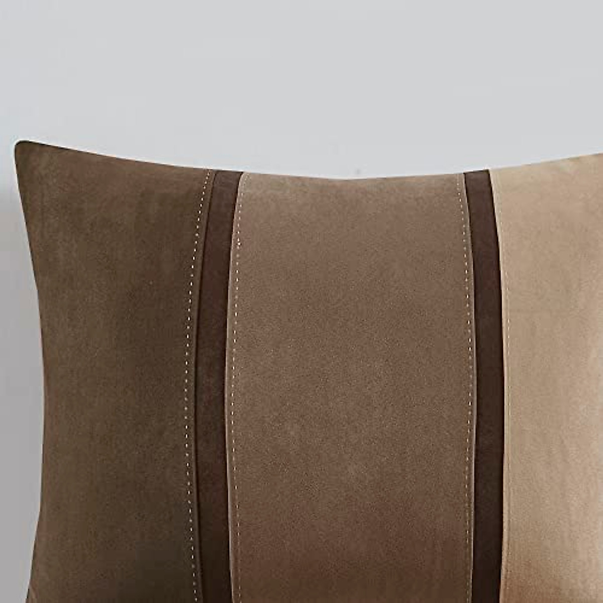 Madison Park Palisades Comforter Set Modern Faux Suede Pieced Stripe Design, All Season Down Alternative Cozy Bedding with Matching Shams, Decorative Pillows, Queen(90"x90"), Brown 7 Piece