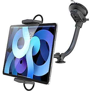 OQTIQ Tablet Holder for Car Dashboard Windshield Car Tablet Mount for Truck Strong Suction Cup Flexible Gooseneck Compatible with iPad Pro, Air, Mini, Galaxy, Fire, 4.7-13" Tablets, and 4-7" Phones