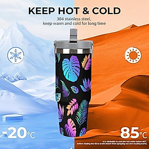 GemGam Stainless Steel Tumbler with Lid And Straw 30 Oz Top Handle Neon Tropical Palm Tree Leakproof Vacuum Insulated Water Bottle for Car Travel Purple Pink
