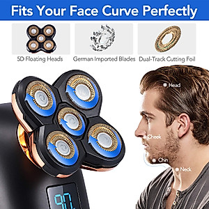 Electric Razor for Men,Plusdot 5D Wet Dry Electric Rotary Shaver Waterproof Grooming Kit,Men's Beard Trimmer 5 in 1 USB Rechargeable Cordless Bald Head Shaver Smooth Hair Trimmer