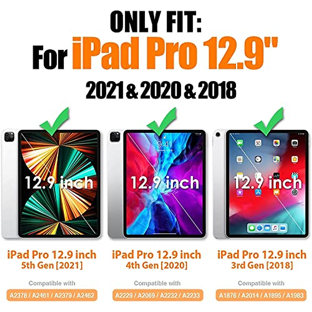 Herize Case Compatibility with iPad 12.9 6th/5th/4th Generation with Screen Protector Pen Holder Swivel Stand Shoulder Strap | Full Body High Impact Resistant Kidsproof Drop Protection