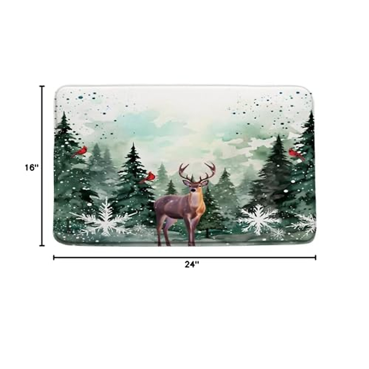 UOZXOML Winter Snowy Forest Bath Mat Pine Tree Deer Snowflake Red Bird Xmas Christmas Holiday Rustic Bathroom Rug Microfiber Memory Foam Non Slip Shower Mat Kitchen Bath Floor Rugs, 16x24 Inch