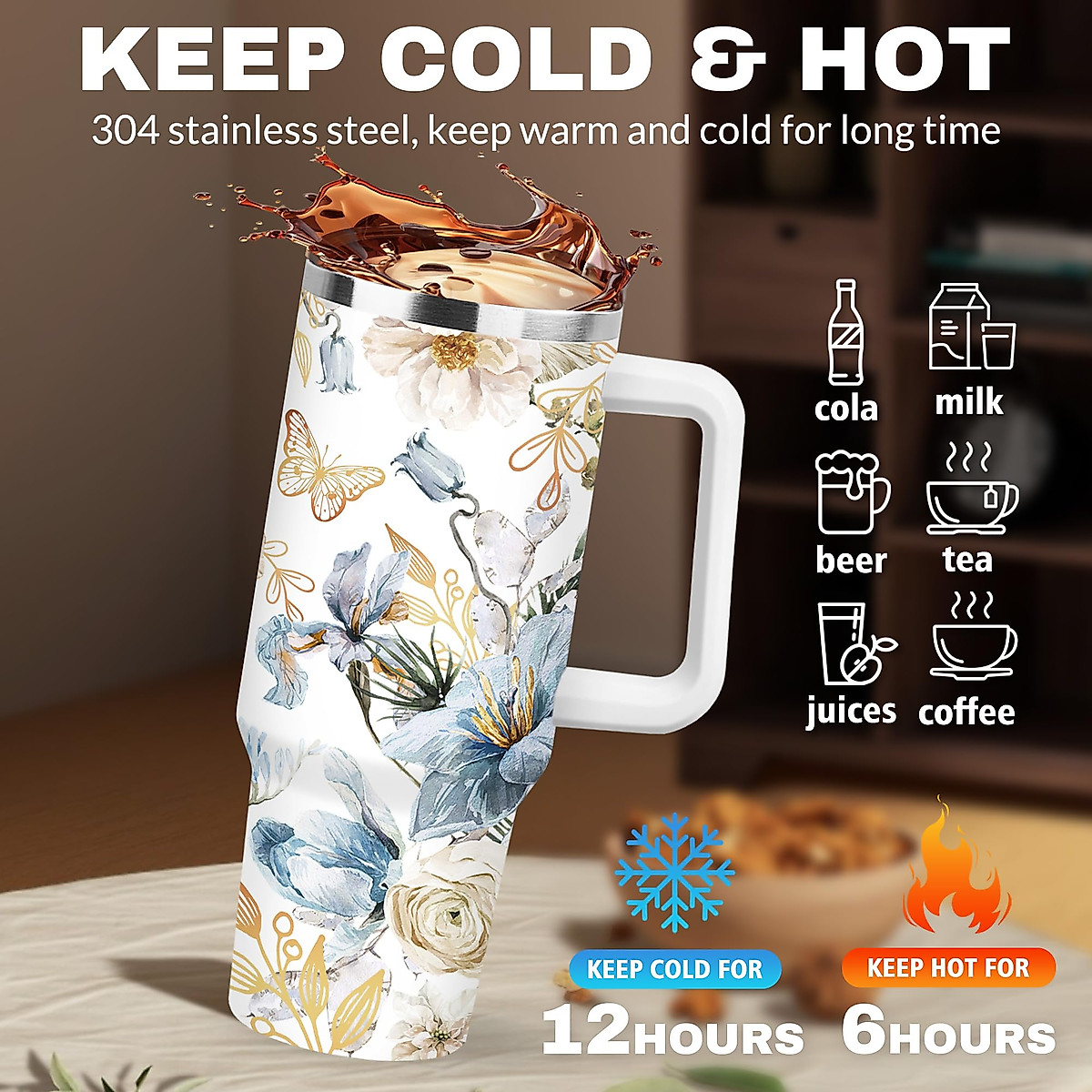 BMYDIY Personalized Mothers Day Birthday Gift for Mom, Customizable 40 Oz Tumbler with Handle Leak-proof Lid and Straw, Custom Extra Large Stainless Steel Insulated Cup/Coffee Mug/Travel Mug with Name