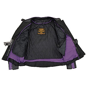 Milwaukee Leather ML1952 Women's Black and Purple Embroidered and Stud Design Scooter Jacket - Large