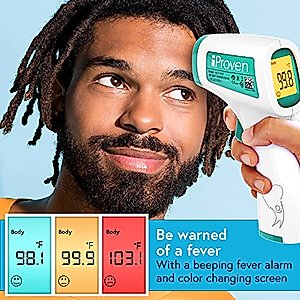 Infrared Forehead Thermometer for Adults, Kids and Babies, Touchless iProven Thermometer, 1sec Instant Accurate Readings, Easy to Use, 3 in 1 Thermometer with Fever Alarm, Silent & Memory Mode