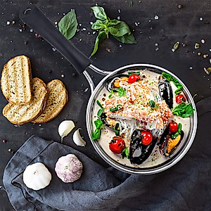 P&P CHEF 2QT Saucepan, Stainless Steel 2 Quart Saucepan with Lid, Multipurpose Sauce Pan for Kitchen Restaurant Cooking, Visible Glass lid & Heat-Proof Handles, Rust Resistant & Dishwasher Safe