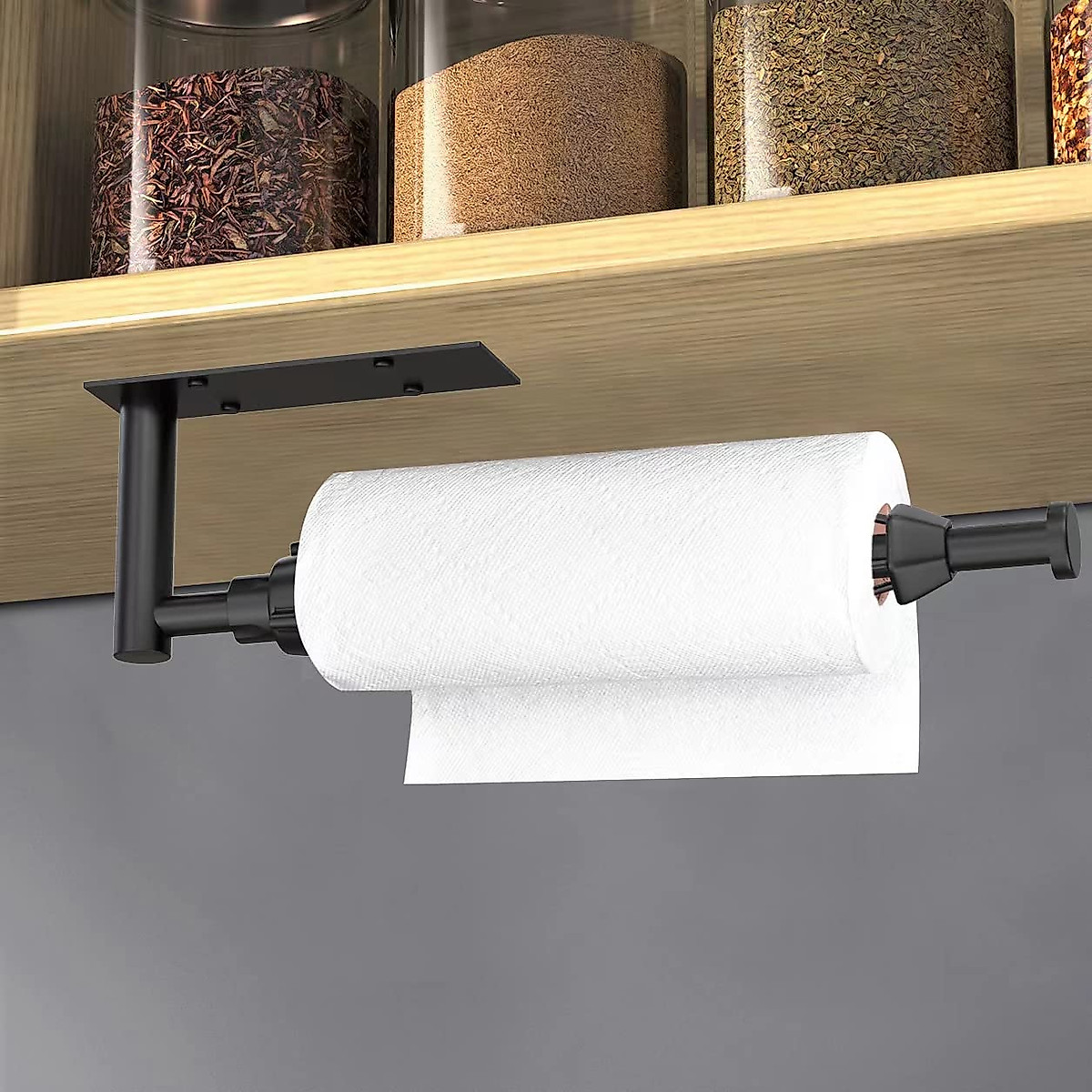 VAEHOLD Self Adhesive Paper Towel Holder Under Cabinet Mount, Wall Mounted Paper Towel Roll Holder for Kitchen, Bathroom, Wall - SUS304 Stainless Steel (Matte Black)