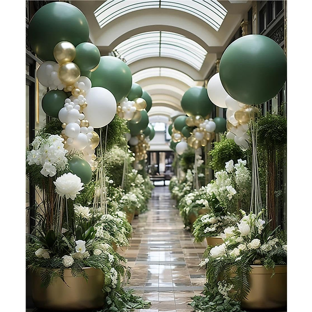 MEBAY Sage Green White Gold Balloon Garland Arch Kit, 146Pcs Latex Balloons Different Sizes 18 12 10 5 Inch for Birthday Baby Shower Gender Reveal Wedding Party Decoration