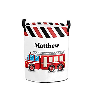 Yeshop Fire Truck Striped Red Black Personalized Laundry Basket Clothes Hamper with Handles Waterproof ,Collapsible Laundry Storage Baskets for Bathroom,Bedroom Decorative 19.7''Hx14.2''D
