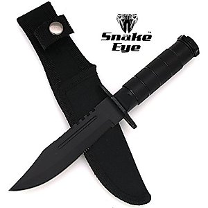 Snake Eye Tactical Serrated Blade 8.5 Inch Survival Knife Heavy Duty Stainless Steel with Kit & Nylon Sheath (Black)