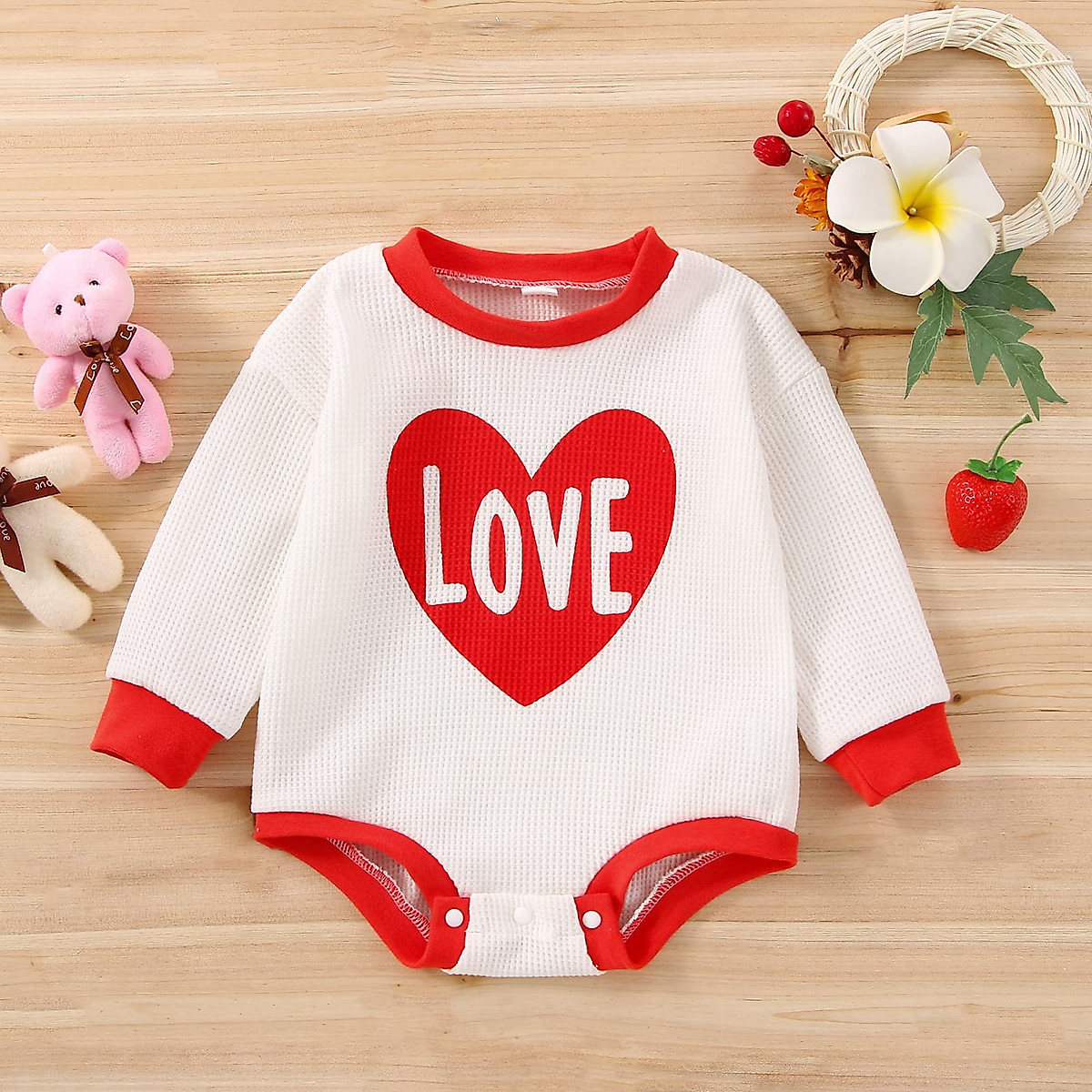 Twopumpkin Baby Girl Boy Valentines Day Outfit Sweatshirts Oversized Knit Sweater Shirts Romper Pullover Top Infant Toddler Cute Clothes (Az Waffle Knitted Love Print, 0-6 Months)