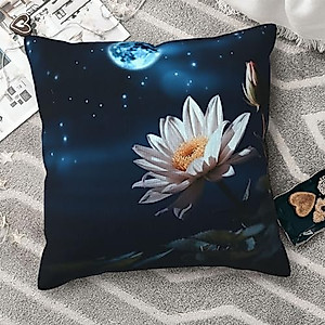 Flower and Moon Print Throw Pillow Cover Corduroy Soft Pillowcase with Hidden Zipper Decorative Cushion Covers for Sofa Living Room Home Decors 20"X20"