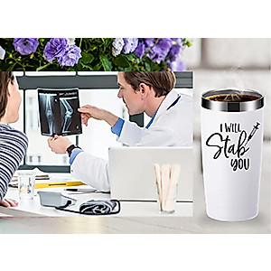 momocici Nurse Gifts.I Will Stab You 20 OZ Tumbler.Funny Nurse Week,Nurse,Gag Nursing Graduation Gifts for Nurse.Nurse Practitioner Gifts Travel Mug(White)