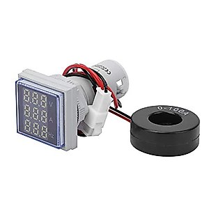 AC Voltage Current Display Meter, AC 60-500V 0-100A 20-75 Hz Frequency Meter Multifunction Power Energy Panel Meter LCD Digital Display Ammeter Voltmeter(White)