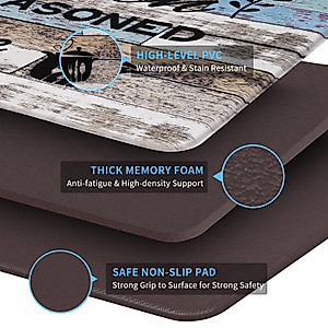 ASPMIZ Farmhouse Kitchen Rugs 2 Piece Anti Fatigue Kitchen Mats for Floor, PVC Memory Foam Kitchen Rug Waterproof, Non Slip Cushioned Comfort Mat for Standing, 18'' x 48'' + 18'' x 30'', Rustic Wooden
