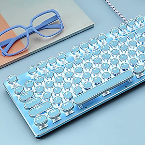 Basaltech Blue Mechanical Gaming Keyboard, Retro Steampunk Vintage Typewriter-Style Keyboard with LED Backlit, 104-Key Anti-Ghosting Blue Switch Wired USB Metal Panel Round Keycaps (Blue-SK)