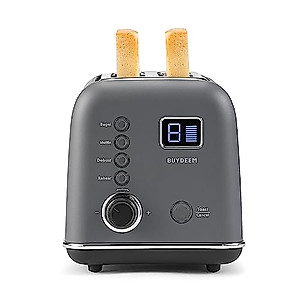 BUYDEEM DT730 Motorized Toaster, 2-Slice Smart Digital Leverless Toaster with LCD Countdown Timer, 9-Shade Settings for Toast, Bagels, Waffles, Muffins