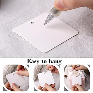 SallyFashion 80pcs White Paper Gift Tags with String, 2x2 Inch Square Hanging Labels Cloth Business Craft Blank Tags