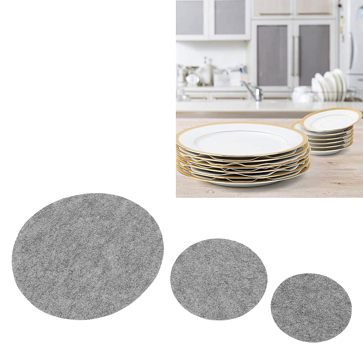 24Pcs Soft Felt Plate Dividers, 3 Sizes Round China Dish Storage Protectors Pads Dish Separators Protectors for Protecting and Stacking Your Cookware