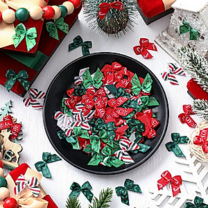 Syhood 150 Pcs Christmas Mini Bow Tiny Twist Tie Bow Handmade Craft Ribbon Bow Hair Small Bow Holiday Bow Craft Supply for DIY Sewing Party Decor (Red and Green,Patterned)