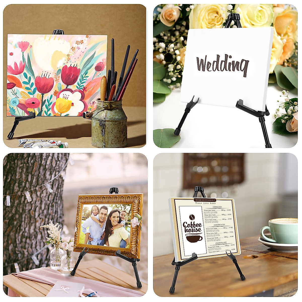 AROIC 14'' Tabletop Instant Display Easel, 12 PACK Black Small Steel Portable & Adjustable Collapsible Table Tripod Easels Stand, for Canvas Paintings, Signs, Event Signs, with 12 Storage Bags