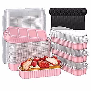 Kootek Mini Loaf Pans with Lids, 50 Pack Disposable Rectangle Mini Aluminum Foil Cake Pans Tins for Baking Mini Loaf Brownie Bread Cake Ramekins