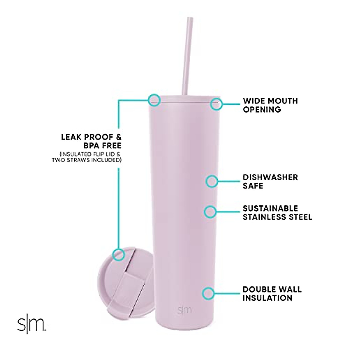 Simple Modern Insulated Tumbler with Lid and Straw | Iced Coffee Cup Reusable Stainless Steel Water Bottle Travel Mug | Gifts for Women Men Her Him | Classic Collection | 32oz | Lavender Mist