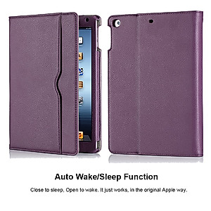 RUBAN Case Compatible with iPad 9.7 Inch 2018/2017 / iPad Air 2 / iPad Air 1 - [Corner Protection] Multi-Angle Viewing Folio Stand Cover with Pocket, Auto Wake/Sleep (Purple)
