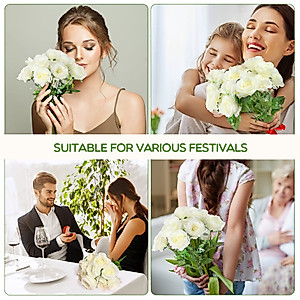 Hanaive 60 Heads Artificial White Rose Silk Roses with Stem Valentine's Day White Flowers Real Looking Faux Flowers for Girlfriend Wedding Bridal DIY Shower Party Home Centerpieces Decorations