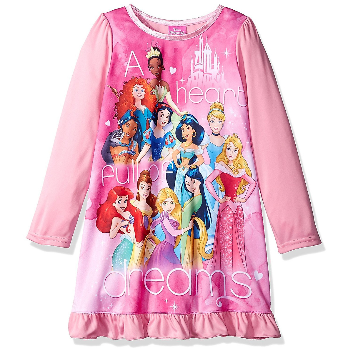Disney Princess Girls Long Sleeve Nightgown Pajamas (4, Pink)