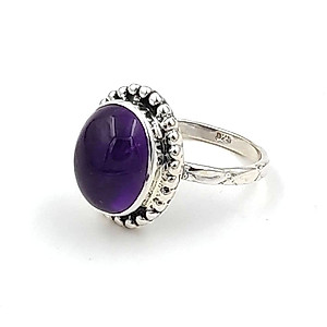 Navya Craft Amethyst Stone Silver Ring | 925 Sterling Silver Handmade Statement Promise Ring for Women | Natural Gemstone Boho Jewelry | February Birthstone | Gift for Her Birthday Anniversary