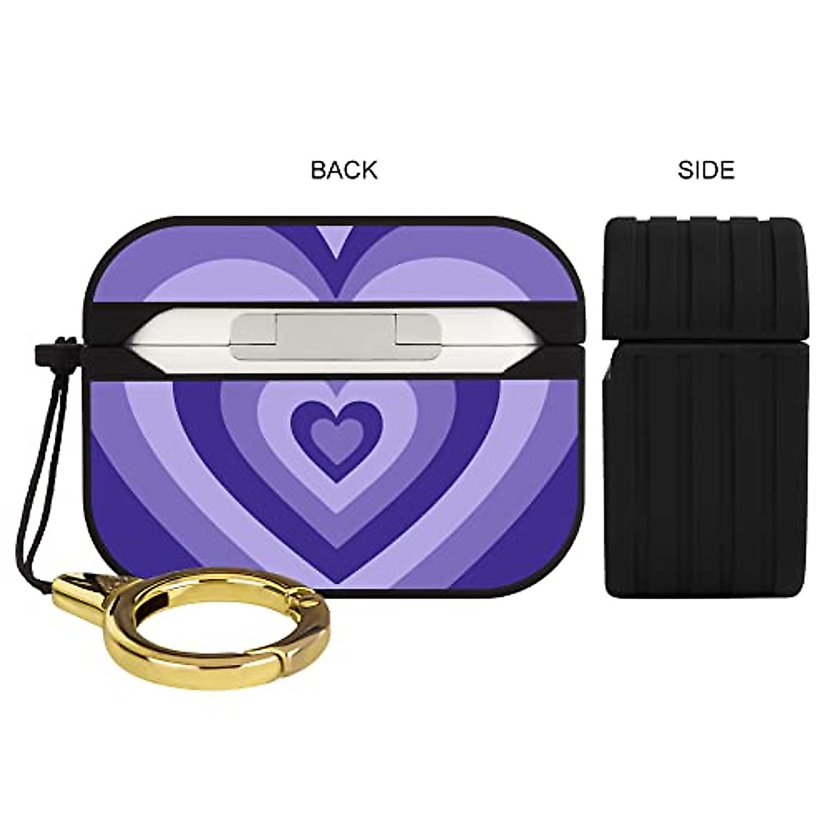 OOK Case Compatible with Airpods Pro Magnetic Closure Full Body Protective Hard Plastic Airpods Pro Case Purple Heart Design Wireless Charging Black Cover with Ring Key-Chain