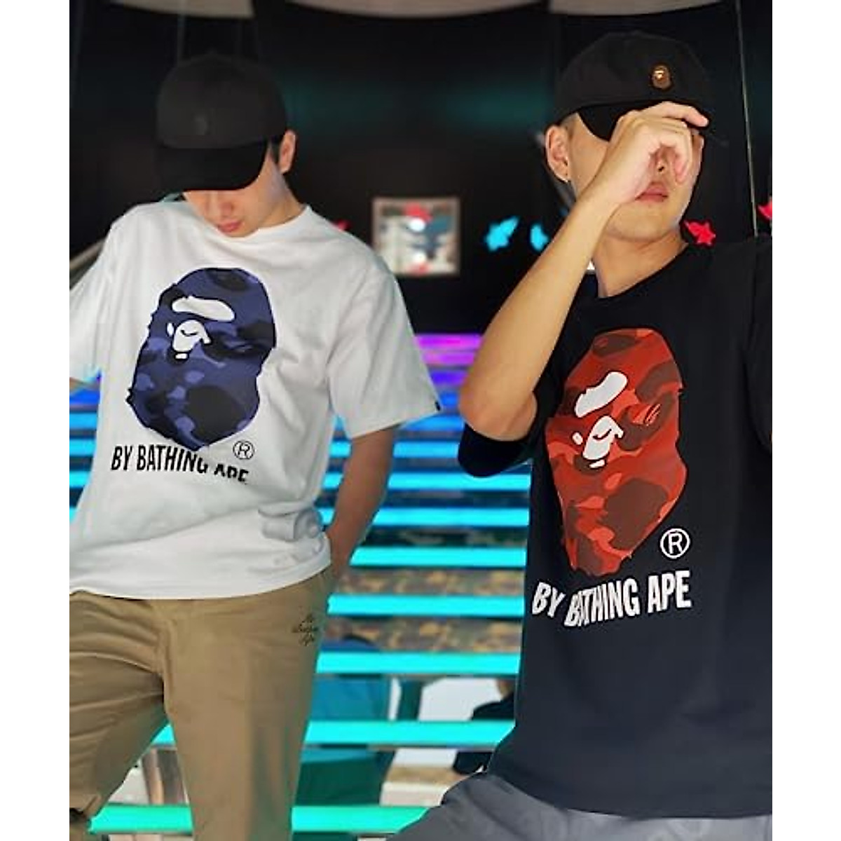 Unisex The Bathing Ape Head Short Sleeve Neck T-shirt Ape Head Cartoon Print Loose T-shirt (1,Medium,Medium)