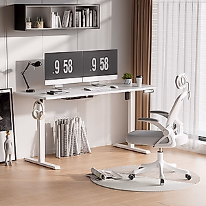 Furmax Electric Standing Desk, 59 x 24 Inches Height Adjustable Desk with Wheels, Home Office Computer Desk with Management Box (White)