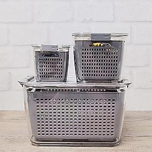 3-pack Vegetable and Fruit Storage Containers for Fridge Organizer Produce Saver Containers for Refrigerator Lettuce Berry Salad Cabbage Keeper BPA-Free Kitchen Organization with Lids and Air Vents (Grey)